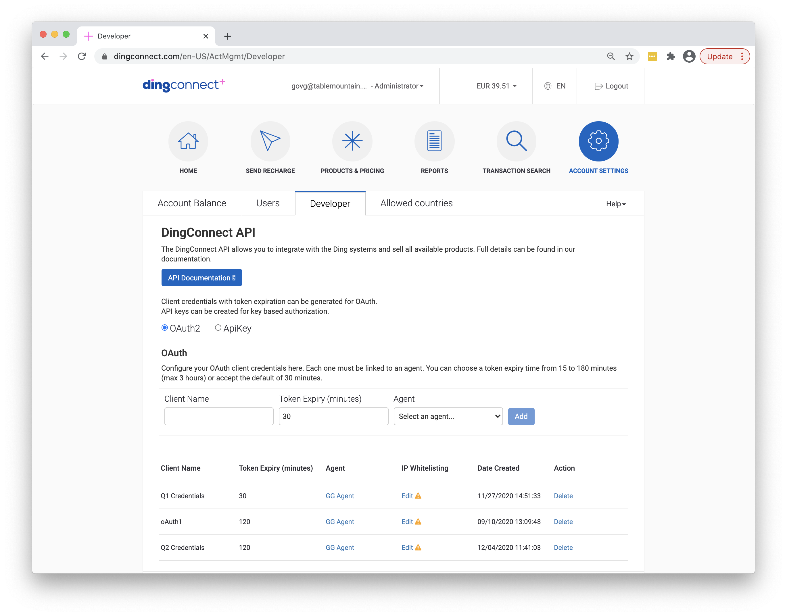 Where can I find my API credentials? – DingConnect