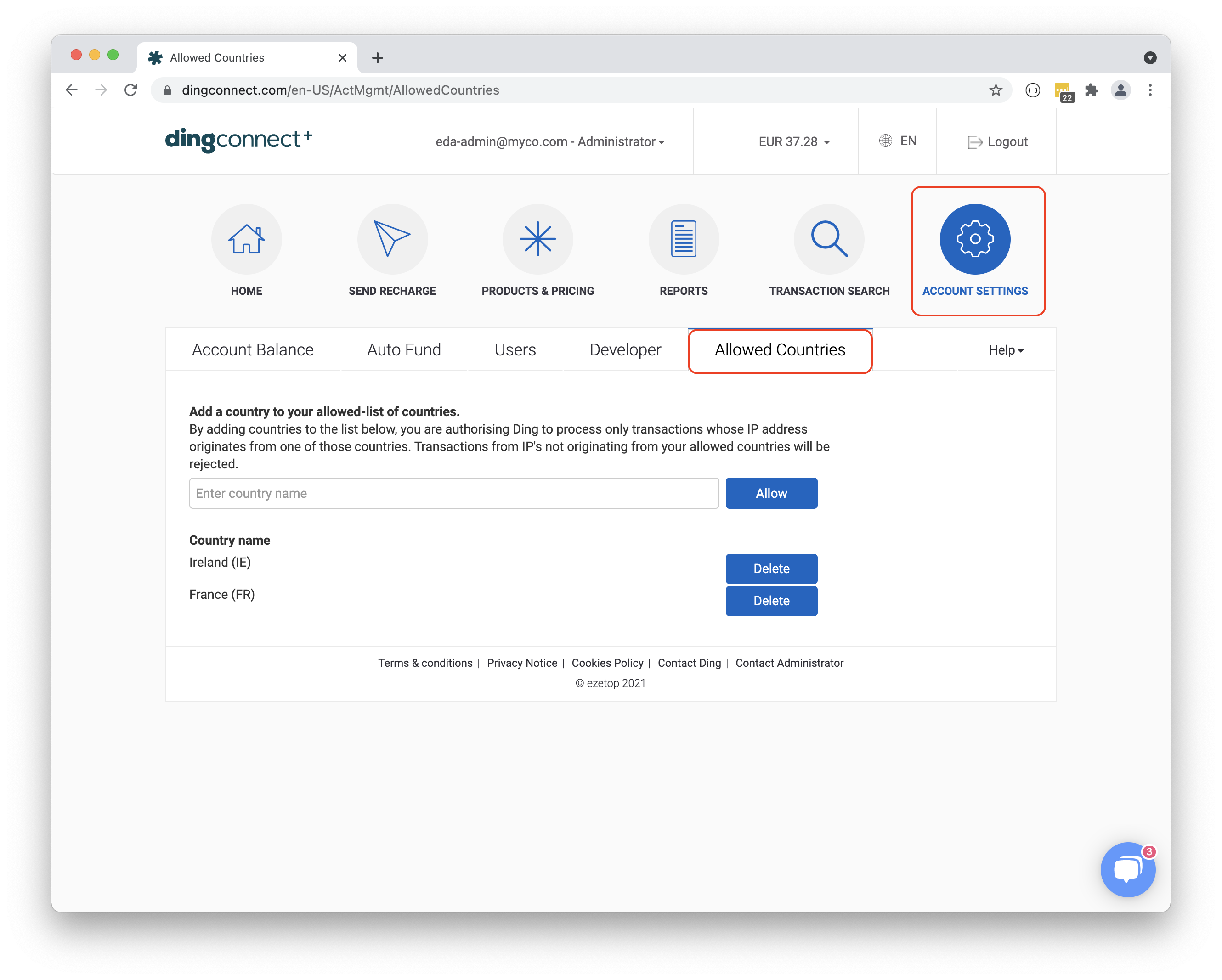 How do I use the Allowed-Country List feature? – DingConnect